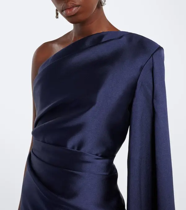 Solace London Veya Pleated One-shoulder Satin Gown