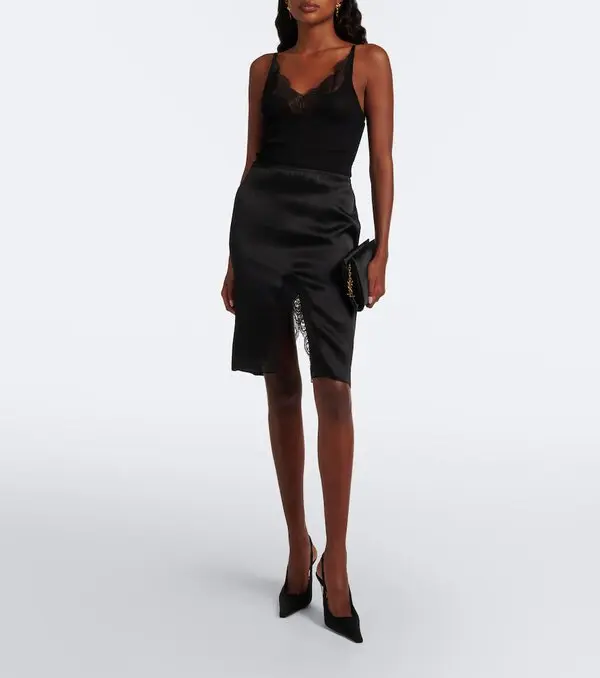 Saint Laurent Lace-trimmed Ribbed-knit Silk Bodysuit