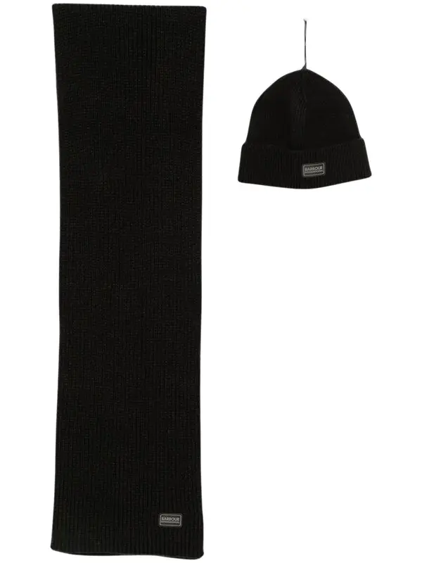 Barbour Sweeper Legacy Logo-patch Scarf And Beanie Hat Set