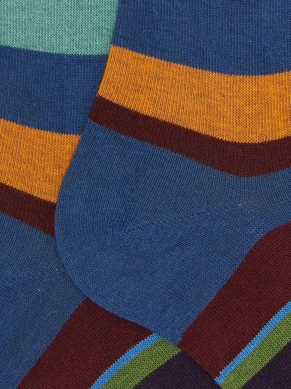 GALLO Long Blue Warm Cotton Socks With Multicoloured Stripes