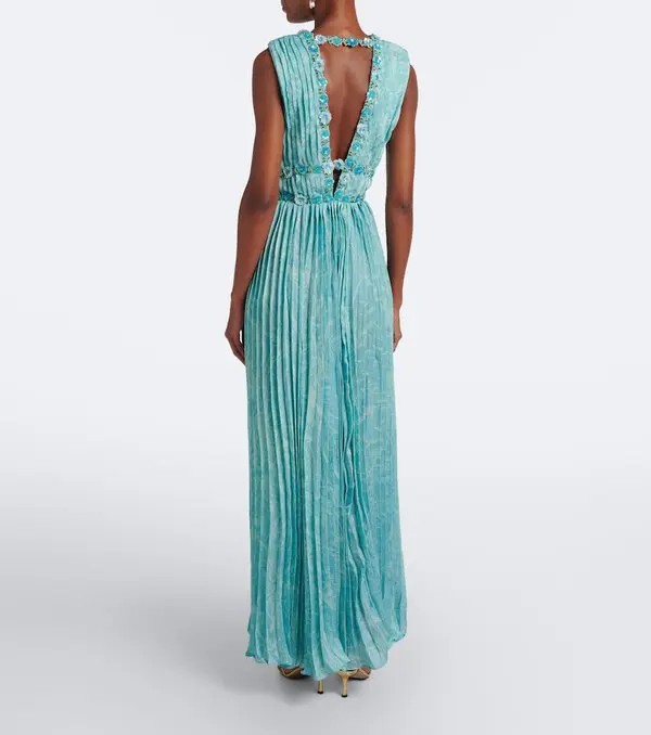 LA FUORI Frosted Embellished Floral Silk Gown