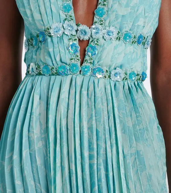 LA FUORI Frosted Embellished Floral Silk Gown