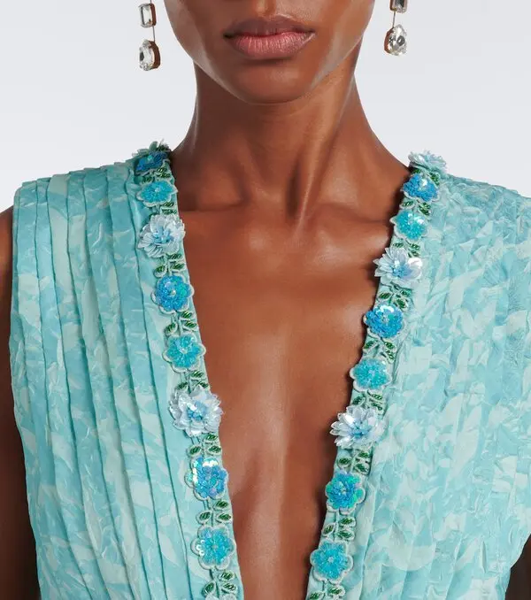 LA FUORI Frosted Embellished Floral Silk Gown