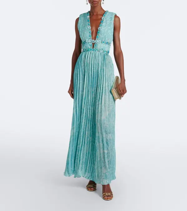 LA FUORI Frosted Embellished Floral Silk Gown