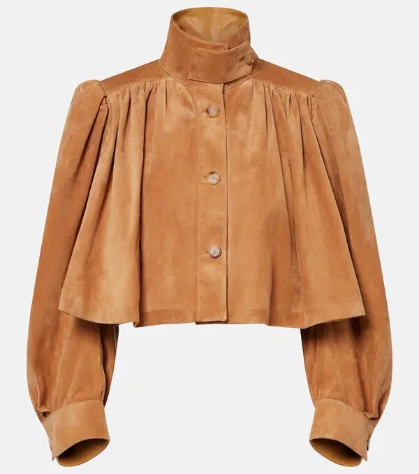 Chloé Cropped Gathered Suede Jacket