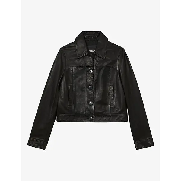 REISS Callie Cropped Leather Jacket