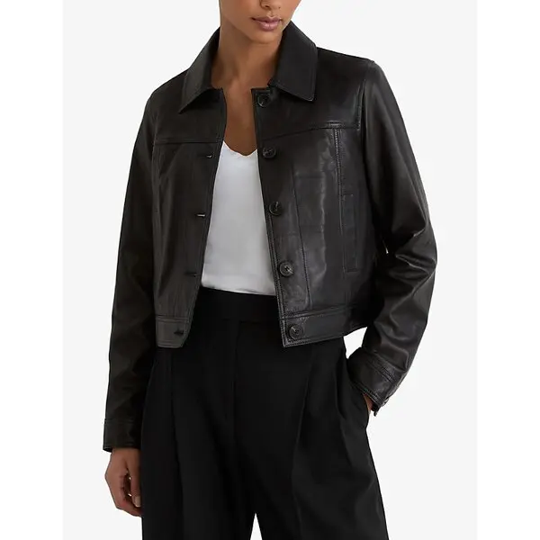 REISS Callie Cropped Leather Jacket
