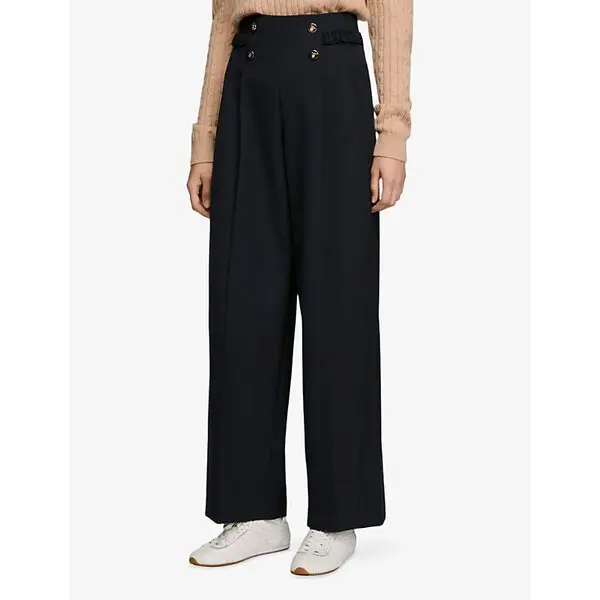Sandro Buttoned Wide-leg Wool-blend Trousers