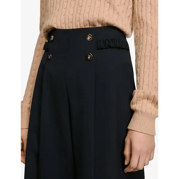 Sandro Buttoned Wide-leg Wool-blend Trousers