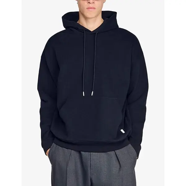 Sandro Oversized Logo-tag Cotton Hoodie - Black