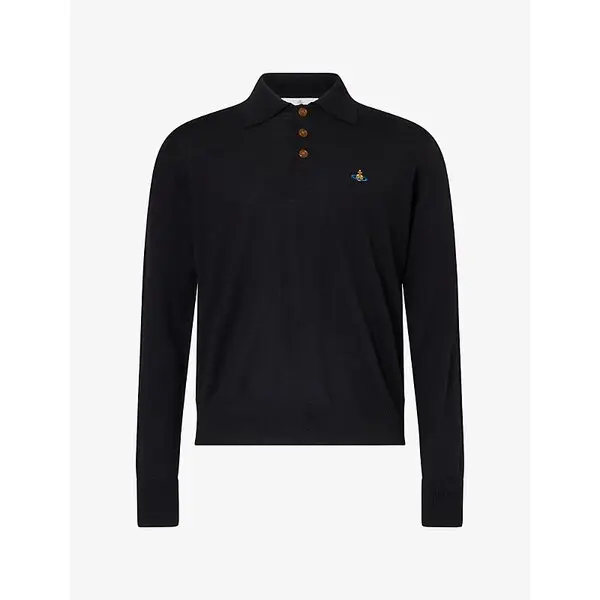 VIVIENNE WESTWOOD Mark Long-sleeve Wool Polo Shirt - Black