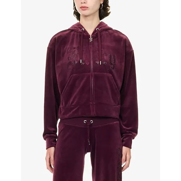 Juicy Couture Crystal-embellished Velour Hoodie - Winetasting