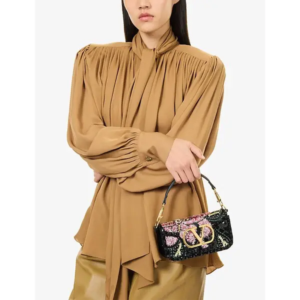 Valentino Garavani Locò Embroidered Satin Shoulder Bag