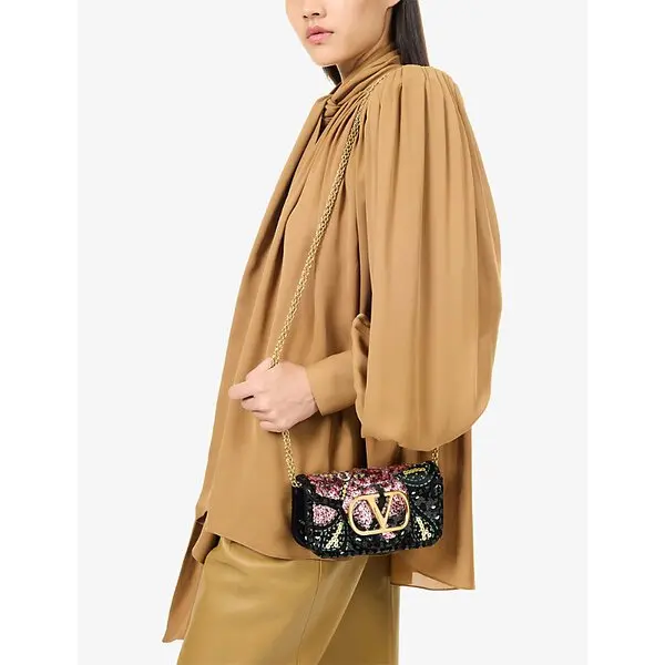 Valentino Garavani Locò Embroidered Satin Shoulder Bag
