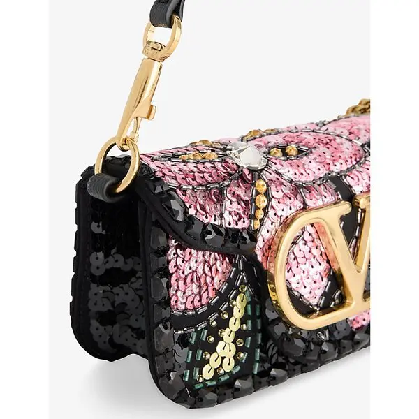 Valentino Garavani Locò Embroidered Satin Shoulder Bag