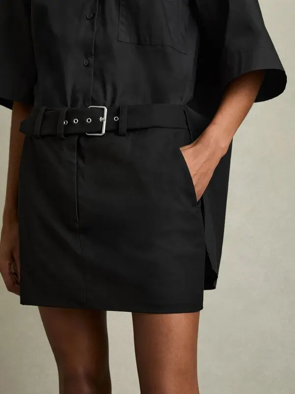 REISS Cotton Woven Belted Shirt Dress
