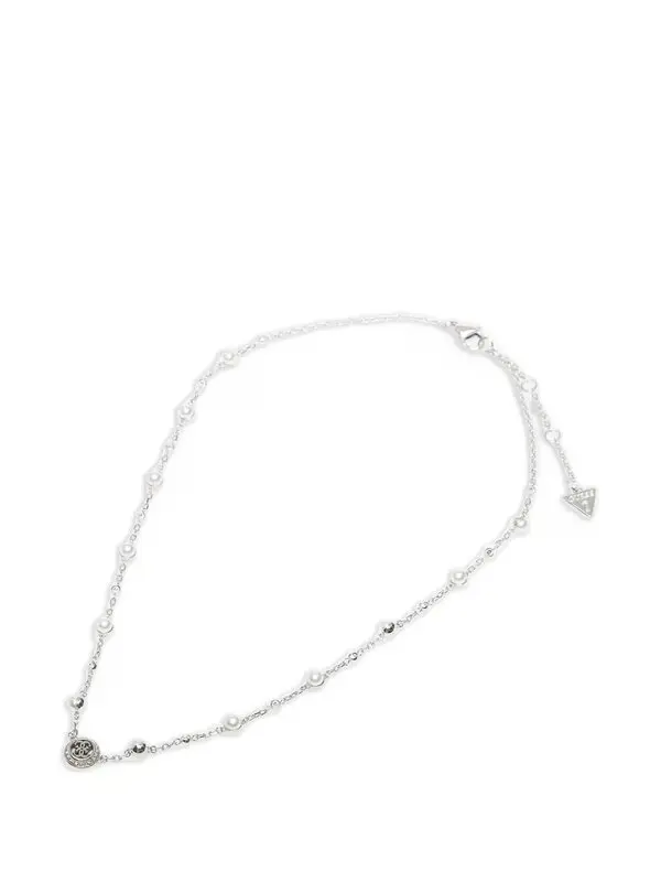 Guess Faux-pearl Logo-pendant Necklace - Silver