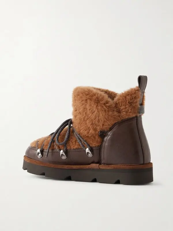 Brunello Cucinelli Shearling-trimmed Leather Ankle Boots