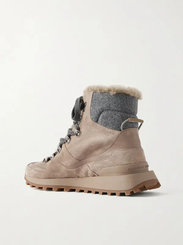 Brunello Cucinelli Shearling-lined Wool-trimmed Suede Ankle Boots