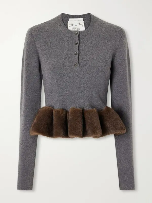 Stella McCartney Shearling-trim Wool-blend Cardigan