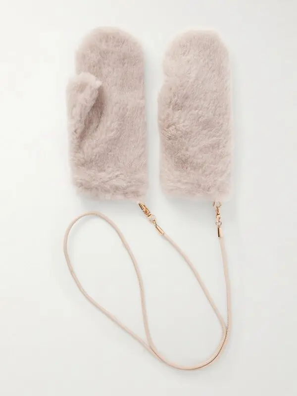 Max Mara Ombrato Strap-detailed Alpaca, Wool And Silk-blend Gloves - Neutrals