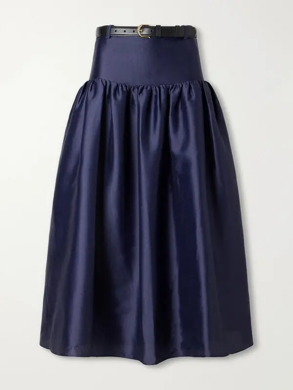 SELF-PORTRAIT Gathered Taffeta Midi Skirt