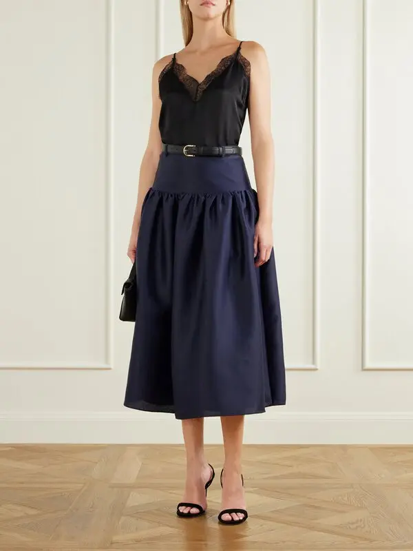 SELF-PORTRAIT Gathered Taffeta Midi Skirt