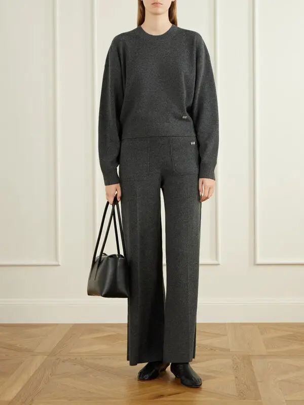 Victoria Beckham Alina Merino Wool And Cashmere-blend Flared Pants - Gray