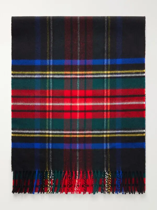 Johnstons Of Elgin Fringed Checked Wool Scarf