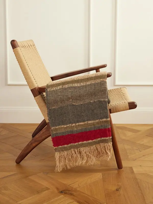 THE HOUSE OF LYRIA Xoroi Fringed Striped Jute-blend Throw - Gray