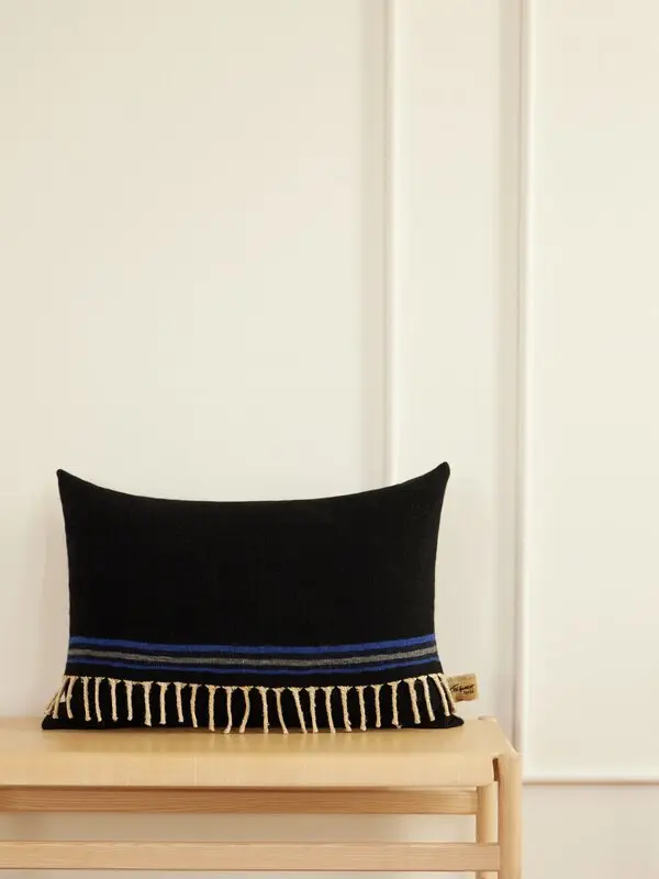 THE HOUSE OF LYRIA Abisso Fringed Striped Cashmere, Silk And Wool-blend Cushion - Blue