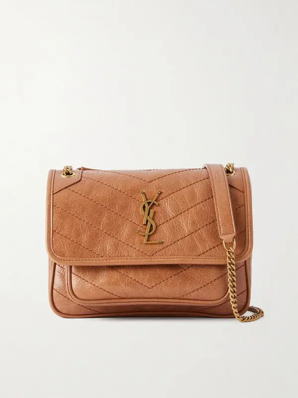 Saint Laurent Niki Crinkled-leather Shoulder Bag - Brown