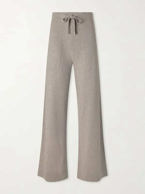 Le Kasha Suria Ribbed Organic Cashmere Wide-leg Pants