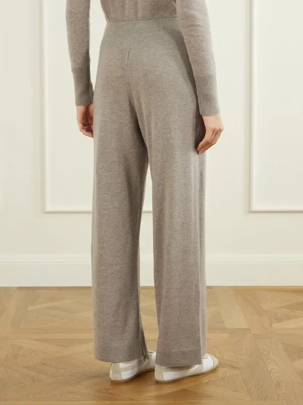 Le Kasha Suria Ribbed Organic Cashmere Wide-leg Pants