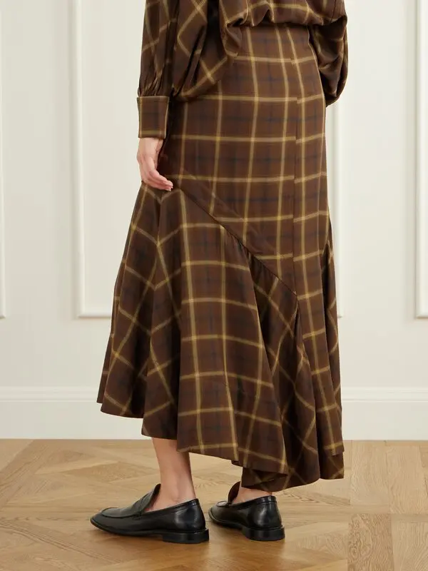 Co Slash Checked Crepe Midi Skirt