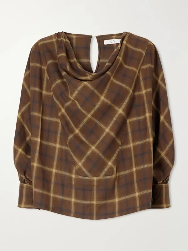 Co Draped Checked Crepe Shirt