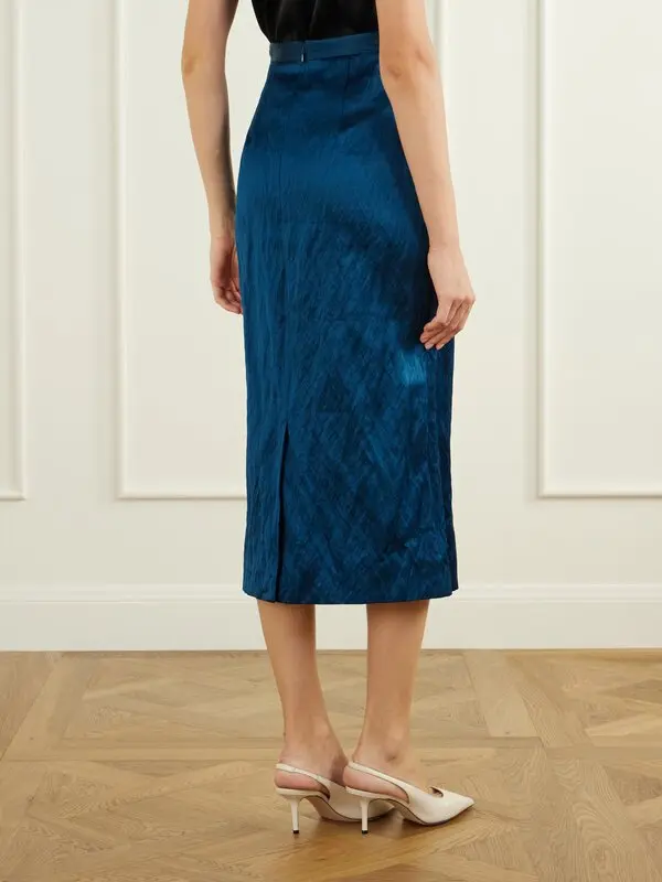 Erdem Floral-embroidered Metallic Satin Midi Skirt