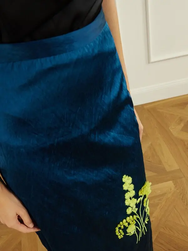 Erdem Floral-embroidered Metallic Satin Midi Skirt