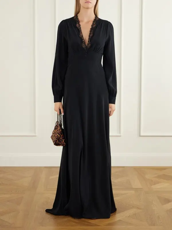 Rixo Emory Lace-trimmed Silk-crepe De Chine Maxi Dress
