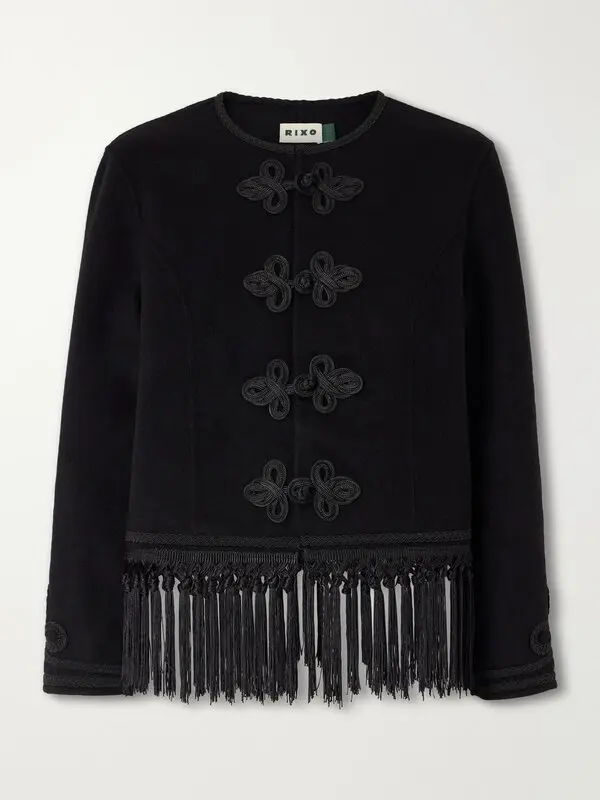 Rixo Inga Fringed Embellished Crepe Jacket