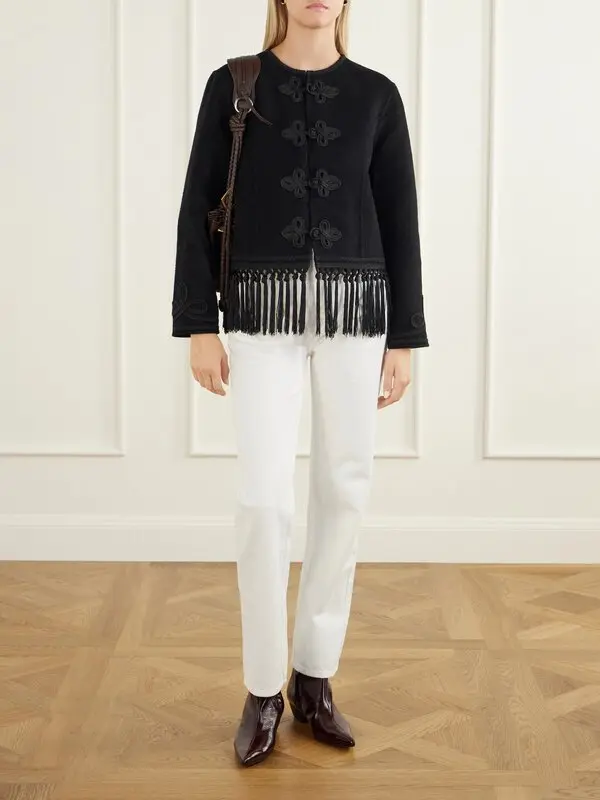 Rixo Inga Fringed Embellished Crepe Jacket