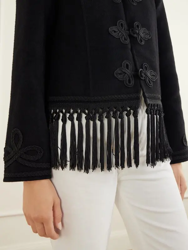 Rixo Inga Fringed Embellished Crepe Jacket