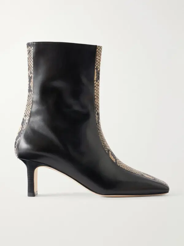 AeydĒ Billie Stripe 55 Snake-effect Trimmed Leather Ankle Boots