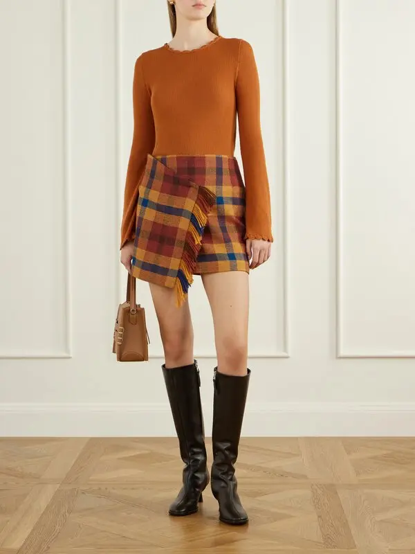 Escvdo Bernabe Scalloped Ribbed Cotton Sweater - Orange