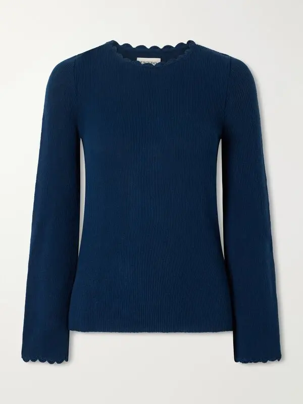 Escvdo Bernabe Scalloped Ribbed Cotton Sweater - Blue