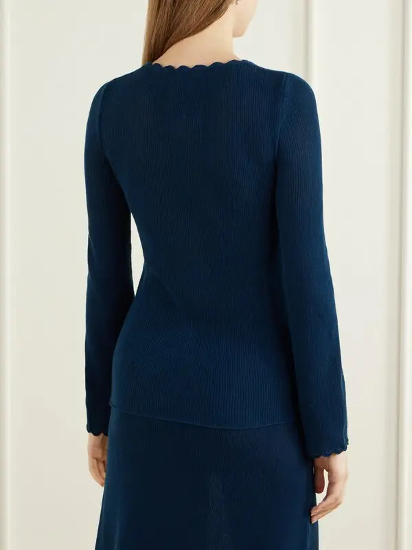 Escvdo Bernabe Scalloped Ribbed Cotton Sweater - Blue