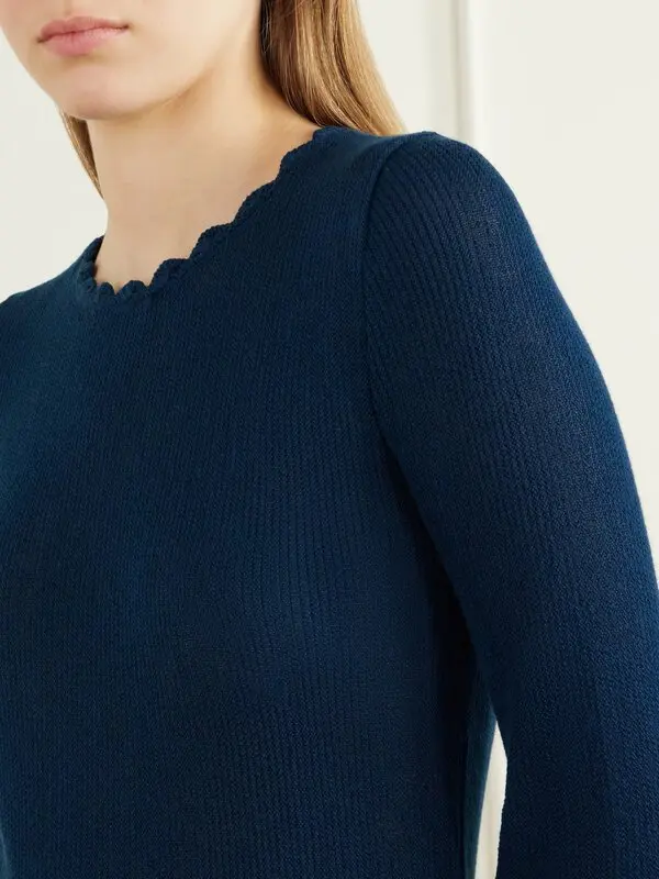 Escvdo Bernabe Scalloped Ribbed Cotton Sweater - Blue