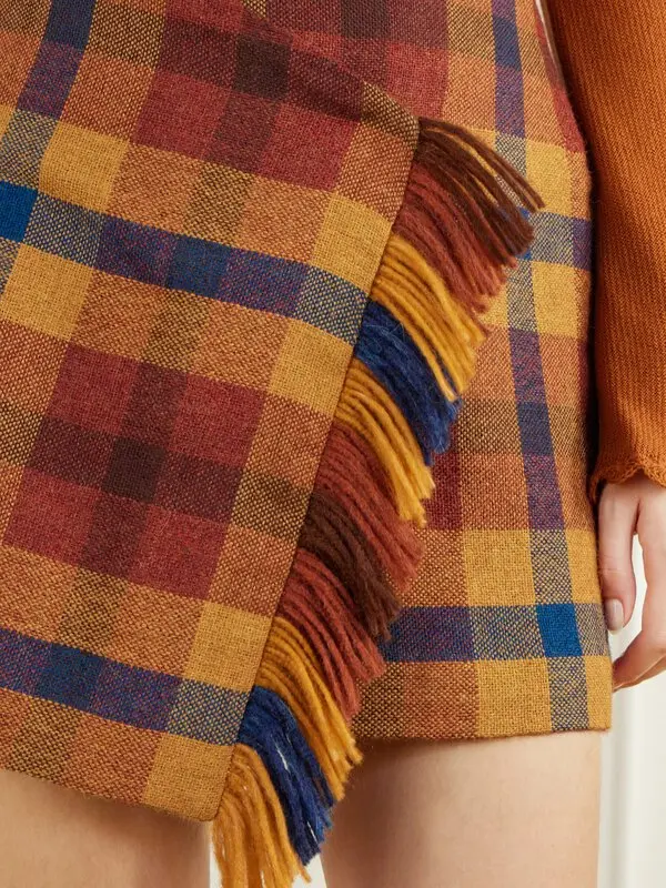 Escvdo Checked Asymmetric Alpaca Mini Skirt