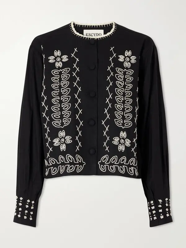 Escvdo Libertad Cropped Embroidered Cotton-twill Jacket