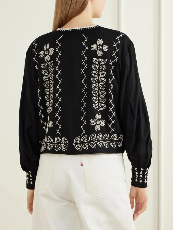 Escvdo Libertad Cropped Embroidered Cotton-twill Jacket